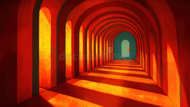 A Vibrant Hallway with Arched Structures and Dramatic Lighting Leading ...