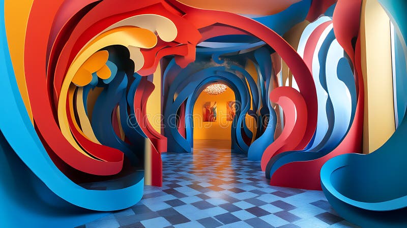 A Vibrant Hallway Design Featuring Playful, Colorful Paper or Cardboard ...
