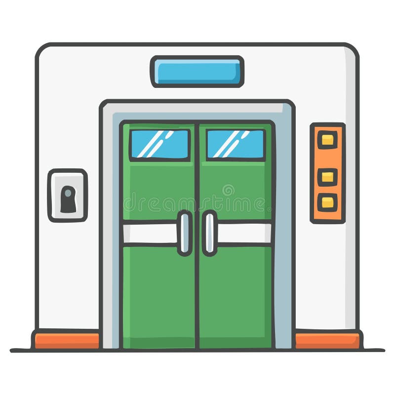 Vibrant Hand Drawn Cartoon Illustration of Modern Elevator Doors with ...