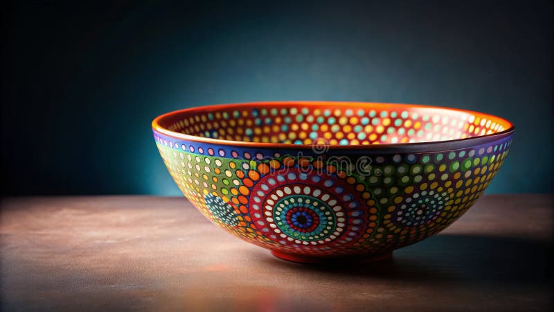 Vibrant Hand-painted Ceramic Bowl with Intricate Dotted Pattern Design ...
