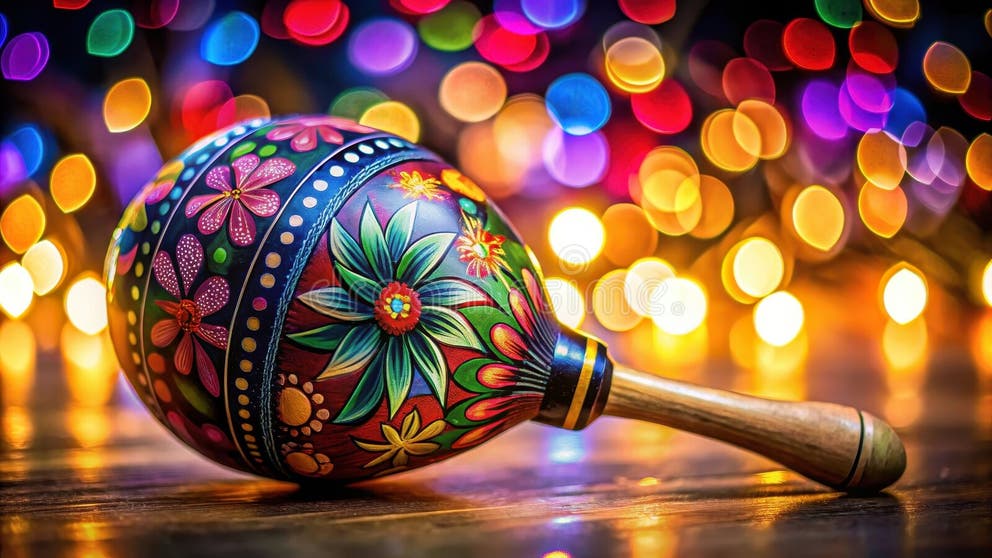 Vibrant Hand-painted Maraca with Festive Bokeh Lights Background ...
