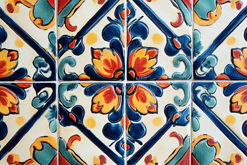 Vibrant Hand Painted Mediterranean Ceramic Tiles Design Stock Image ...