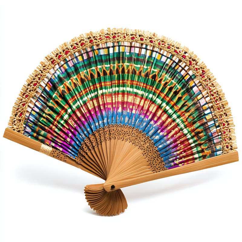 Vibrant Handheld Bamboo Fan with Colorful Ethnic Pattern Design Stock ...