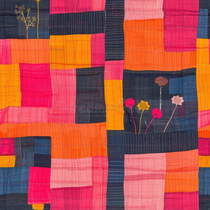 Vibrant Handmade Patchwork Quilt with Floral Embroidery Stock Photo ...