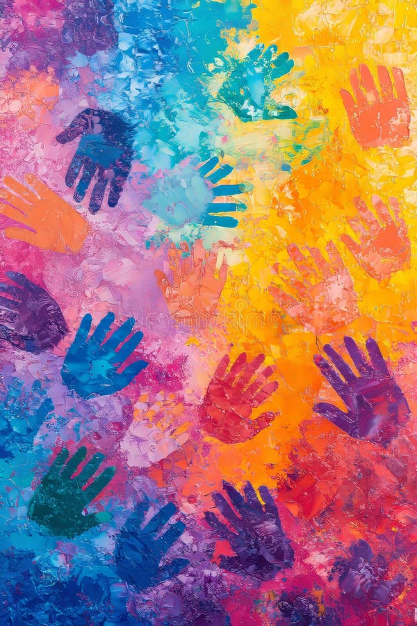 Vibrant Handprints Symbolizing Unity and Social Support Nonprofits ...
