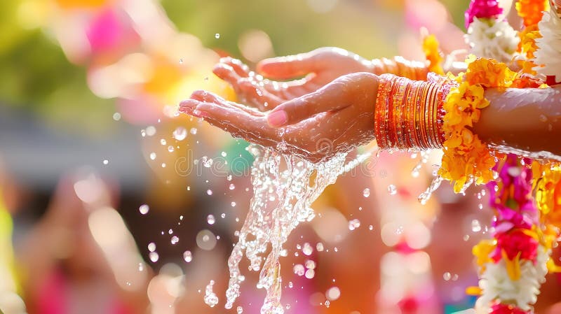 Vibrant Hands in Festive Celebration with Flowing Water in Focus Stock ...