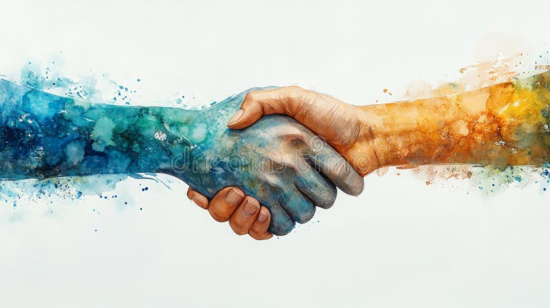 Hands of Different Colors Unite in a Handshake, Symbolizing Cooperation ...