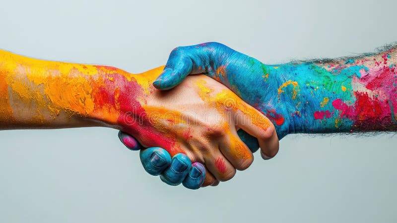 Vibrant Handshake between Two People with Colorful Painted Hands ...