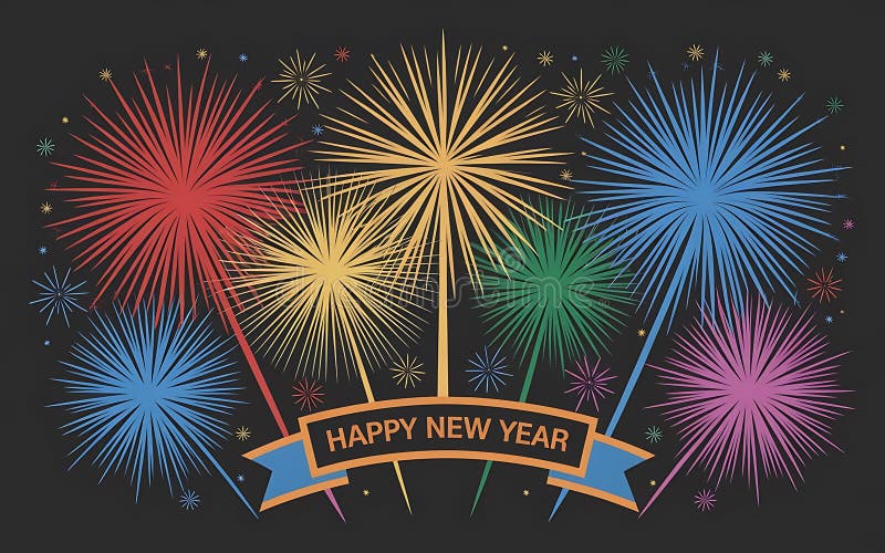Vibrant Happy New Year Design with Fireworks Exploding in Bright Colors ...