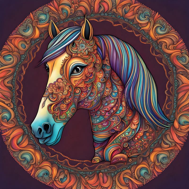 Vibrant Harmony: the Colorful Horse Mandala Stock Illustration ...