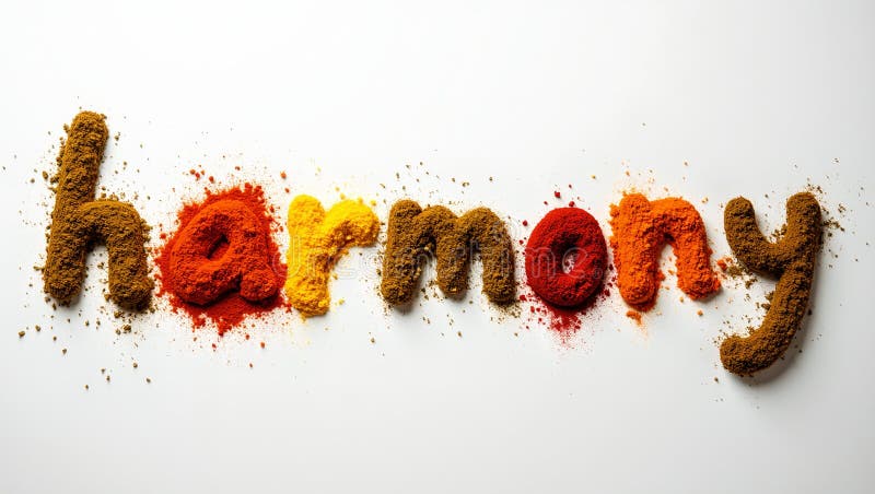 Vibrant Harmony Word Made of Colorful Spices on White Countertop Stock ...