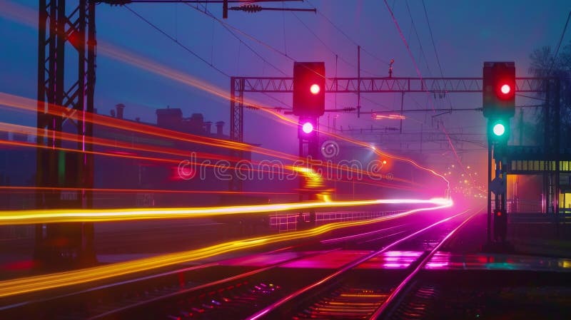The Vibrant Headlights of a Speeding Train Create a Mesmerizing Light ...