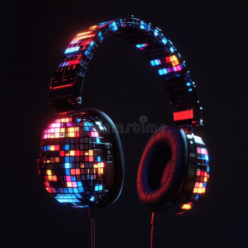 Pixelated RGB Headset Floating on Black Background Stock Photo - Image ...