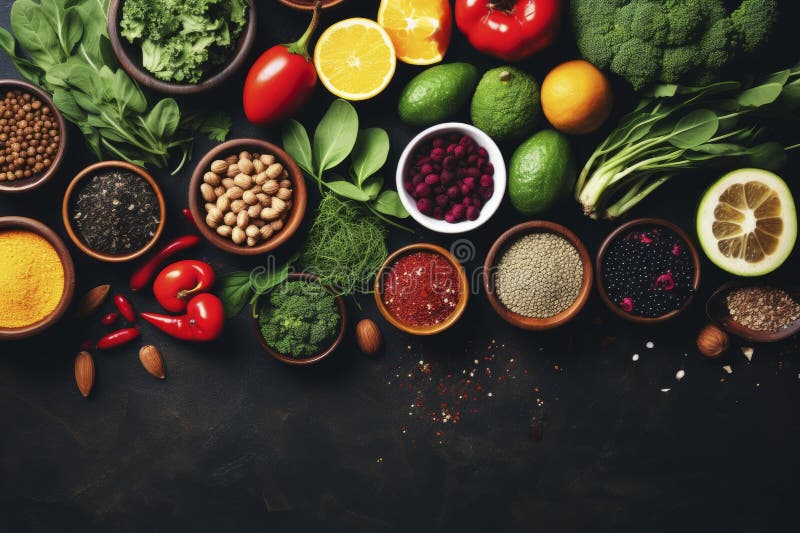 Vibrant Healthy Food Spread Stock Illustration - Illustration of fruits ...