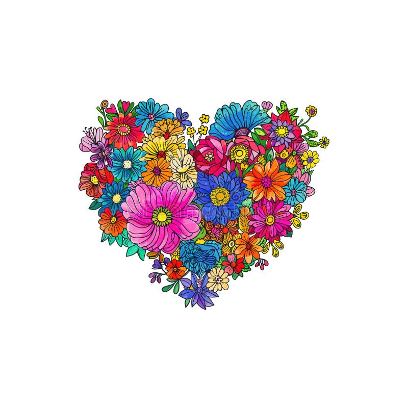 Vibrant Heart Composed of Colorful Flowers. Vector Illustration Design ...