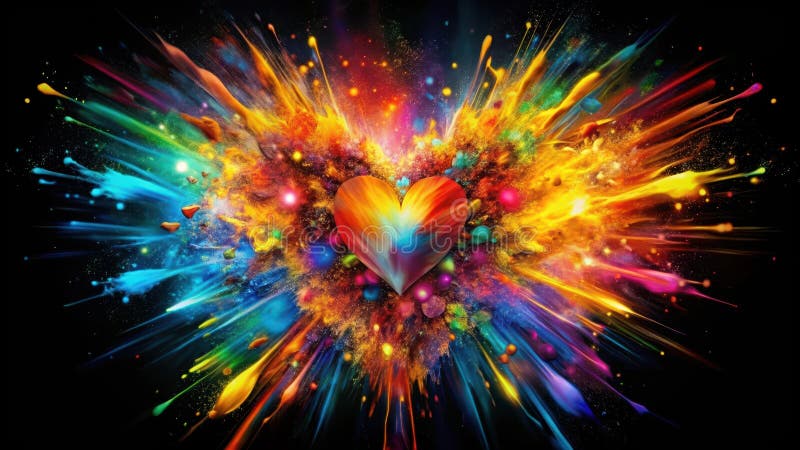 A Vibrant Heart Explodes in a Kaleidoscope of Colorful Paint Splatters ...