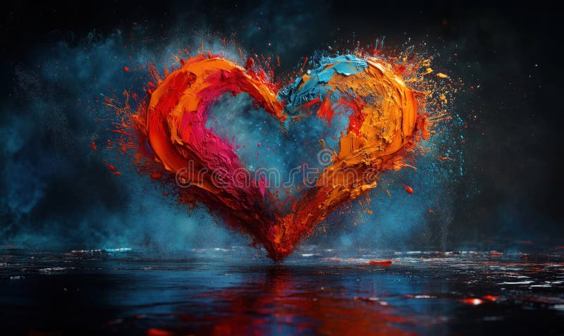 Vibrant Heart Shape Explosion in Vivid Colors with Dramatic Background ...