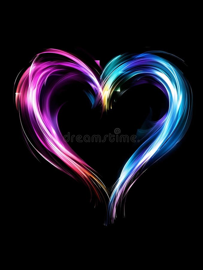 A Vibrant Heart Shape Formed by Colorful Light Trails Against a Black ...