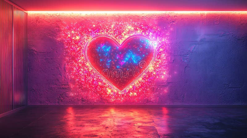 Vibrant Heart Shape Glowing with Colorful Lights on Textured Wall Stock ...