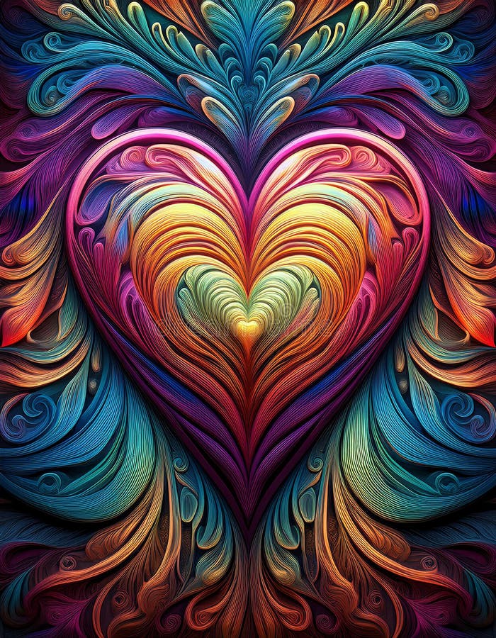 Vibrant Heart Shaped Abstract Artwork with Swirling Colors and Patterns ...