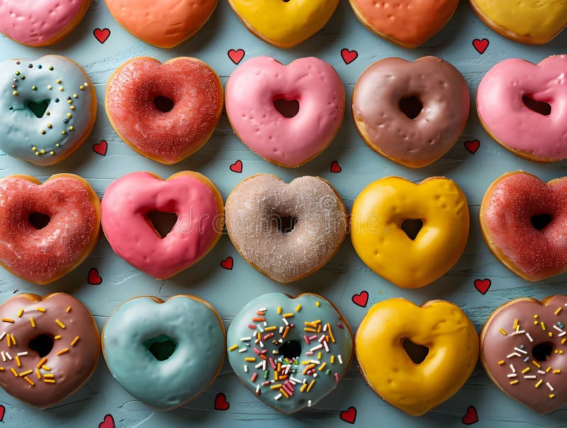 Vibrant Heart Shaped Donuts in Repeating Pattern with Negative Space ...