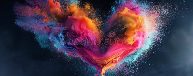 Vibrant Heart-shaped Explosion of Colorful Powder on Dark Background ...