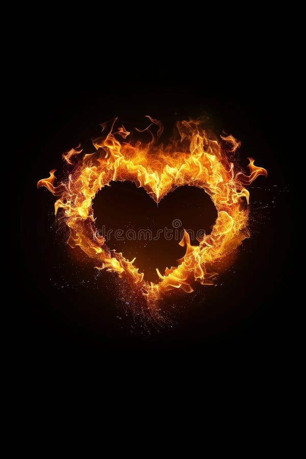 Vibrant Heart Shaped Flame Stands Out on Dark Background for Striking ...