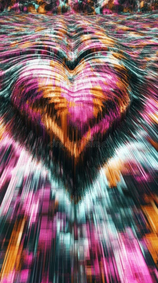 Vibrant Heart-shaped Glitch Effect with Digital Stripes Creating a ...