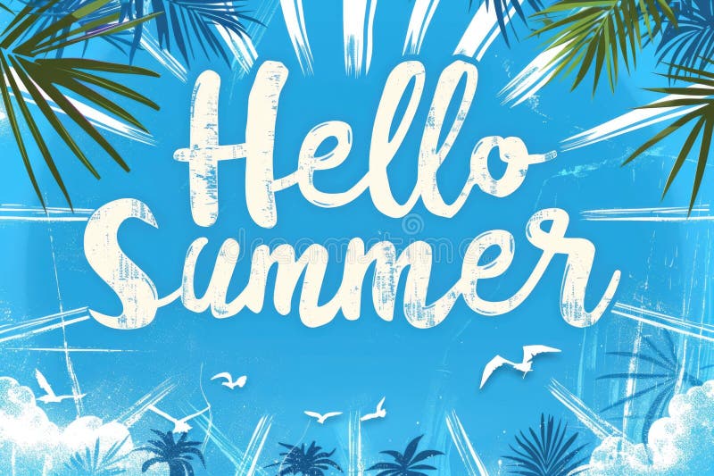 Vibrant Hello Summer Concept with Sun Graphic and Tropical Elements ...