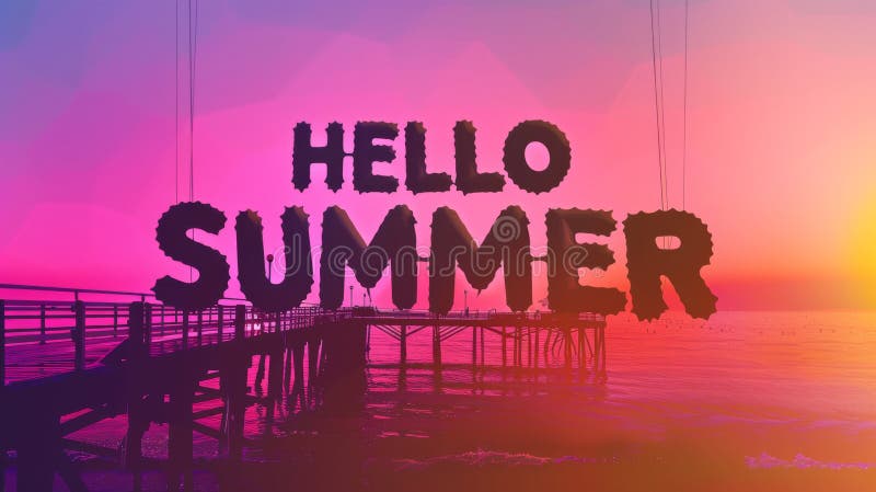 Vibrant Hello Summer Concept with Sunset Pier Backdrop Stock Image ...