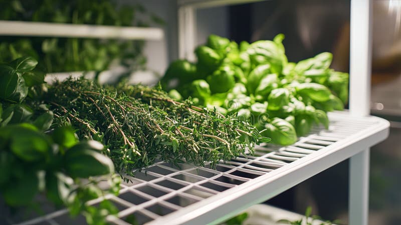 A Vibrant Herb Drying Rack with Bundles of Fresh Thyme, Rosemary, and ...