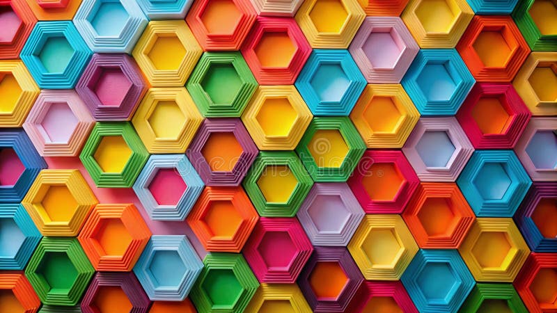 Vibrant Hexagon Paper Pattern Background a TopDown View of Colorful ...