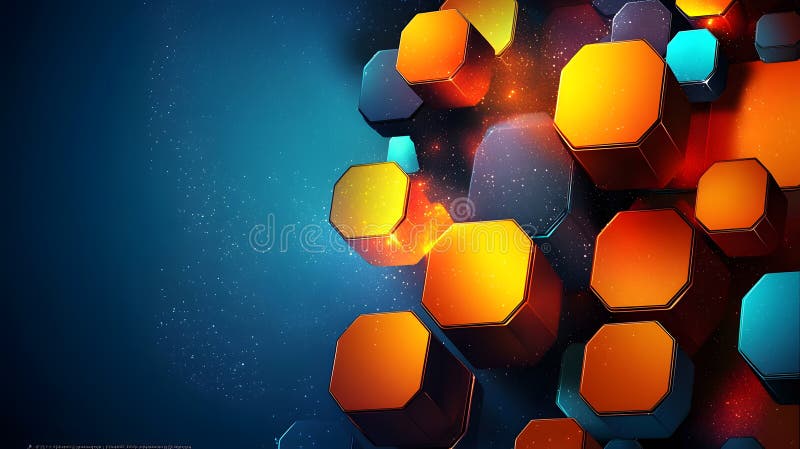 Vibrant Hexagonal Shapes with a Cosmic Backdrop Stock Illustration - Illustration of shapes ...
