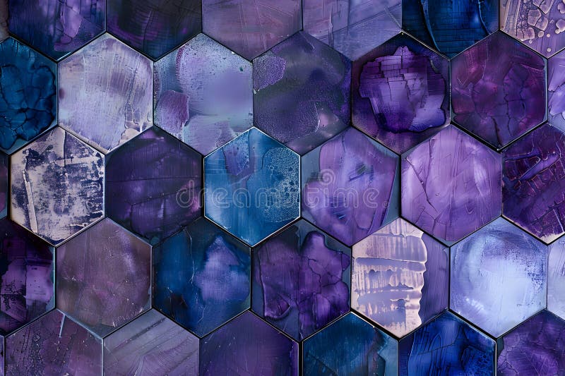 A Vibrant Hexagonal Tile Pattern in Shades of Purple and Blue Stock ...