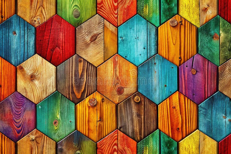 Vibrant Hexagonal Weathered Wood Wall a Seamless Rustic Background for ...