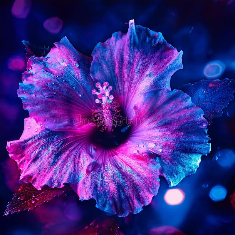 Vibrant Hibiscus Bloom Under Radiant Lights Generative AI Stock ...