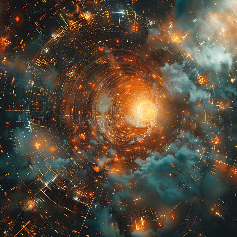 Futuristic Canvas: Teal, Orange, & Silver Patterns Stock Image - Image ...