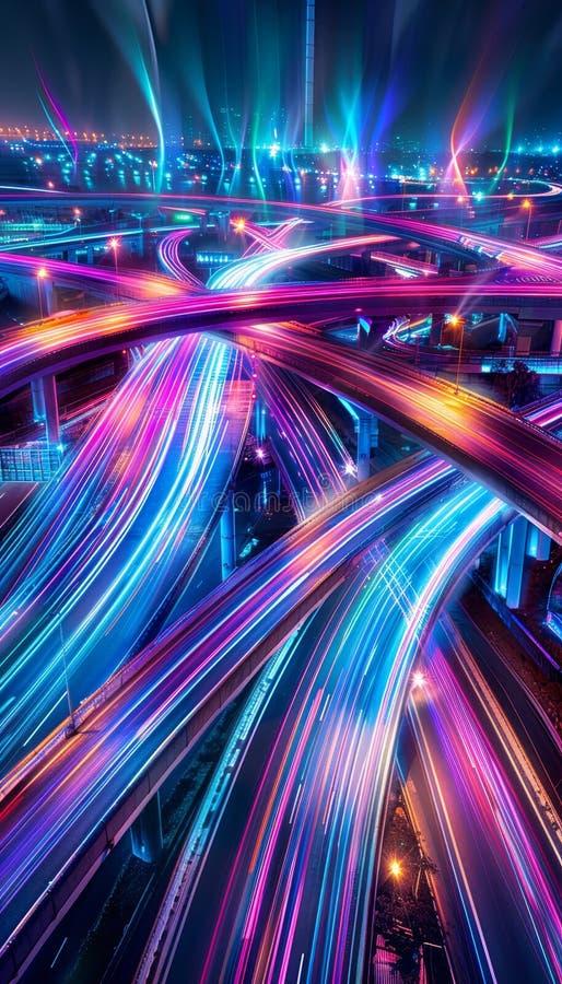 Vibrant Highway Image with Light Trails, Symbolizing Speed and the ...