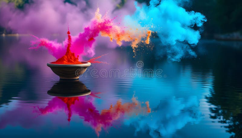 Vibrant Holi Celebration: a Symphony of Colors Exploding on Water Stock ...