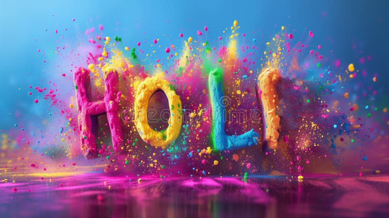 Vibrant Holi Word on Colorful Background with Exploding Colorful Powder ...