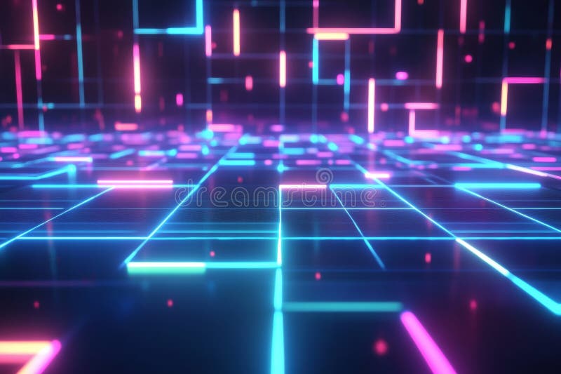 A Vibrant, Holographic Grid Pattern Showcases Glowing Neon Colors ...