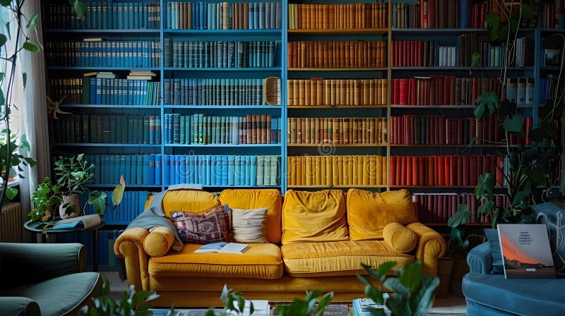 Vibrant Home Library with Cozy Reading Nook. Concept Cozy Reading Nook ...