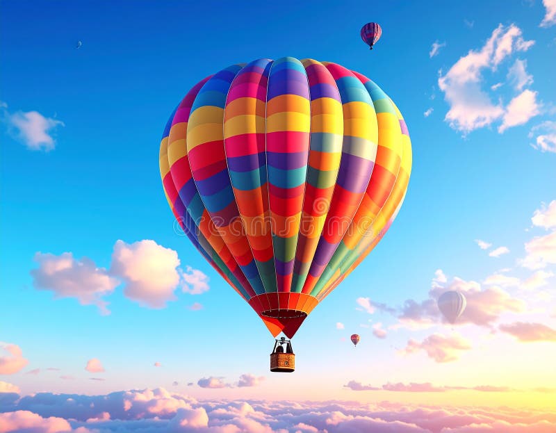 Colourful Hot Air Balloon Flying in Sky Stock Illustration ...
