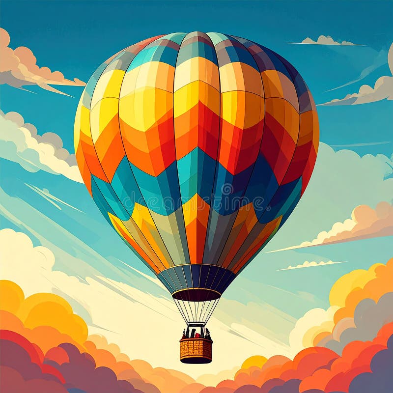 Colourful Hot Air Balloon Flying in Sky Stock Illustration ...