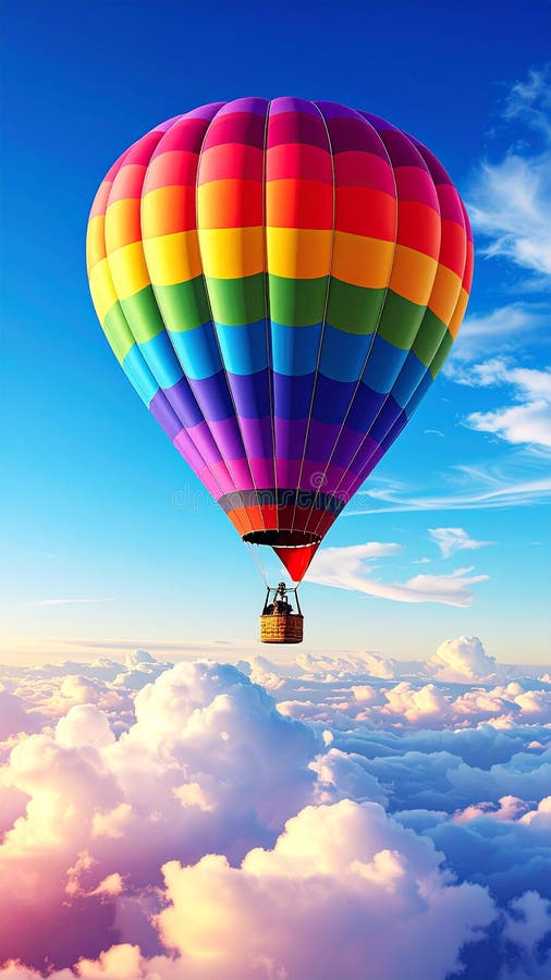 Colourful Hot Air Balloon Flying in Sky Stock Illustration ...