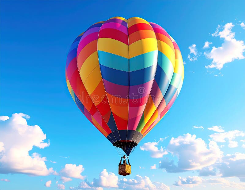 Colourful Hot Air Balloon Flying in Sky Stock Illustration ...