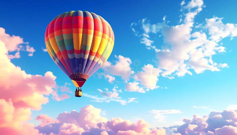 Colourful Hot Air Balloon Flying in Sky Stock Illustration ...
