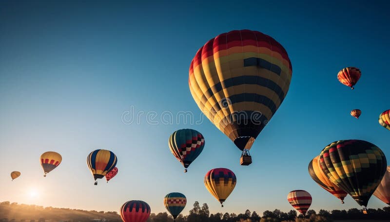 Vibrant Hot Air Balloon Soars Mid Air Adventure Generated by AI Stock ...