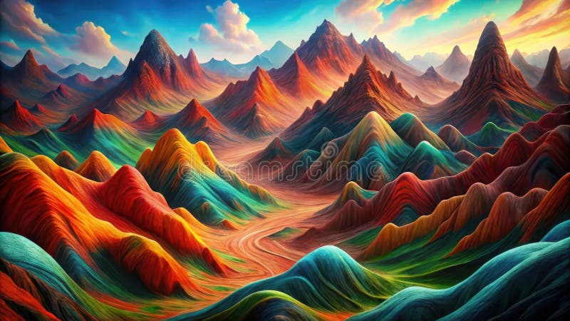 Vibrant Hues of a Dreamlike, Undulating Mountain Range Under a Sunset ...