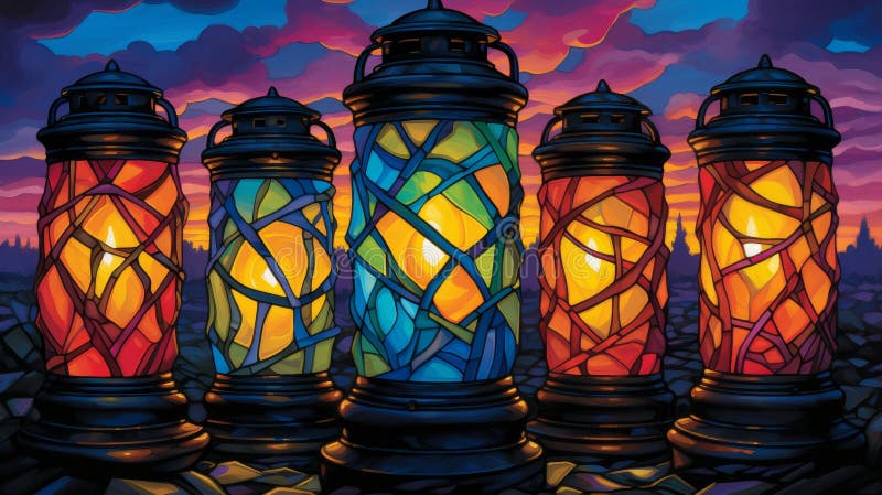 Vibrant Hues Merging Under Lantern Light, Creating a Soft Reflection of ...